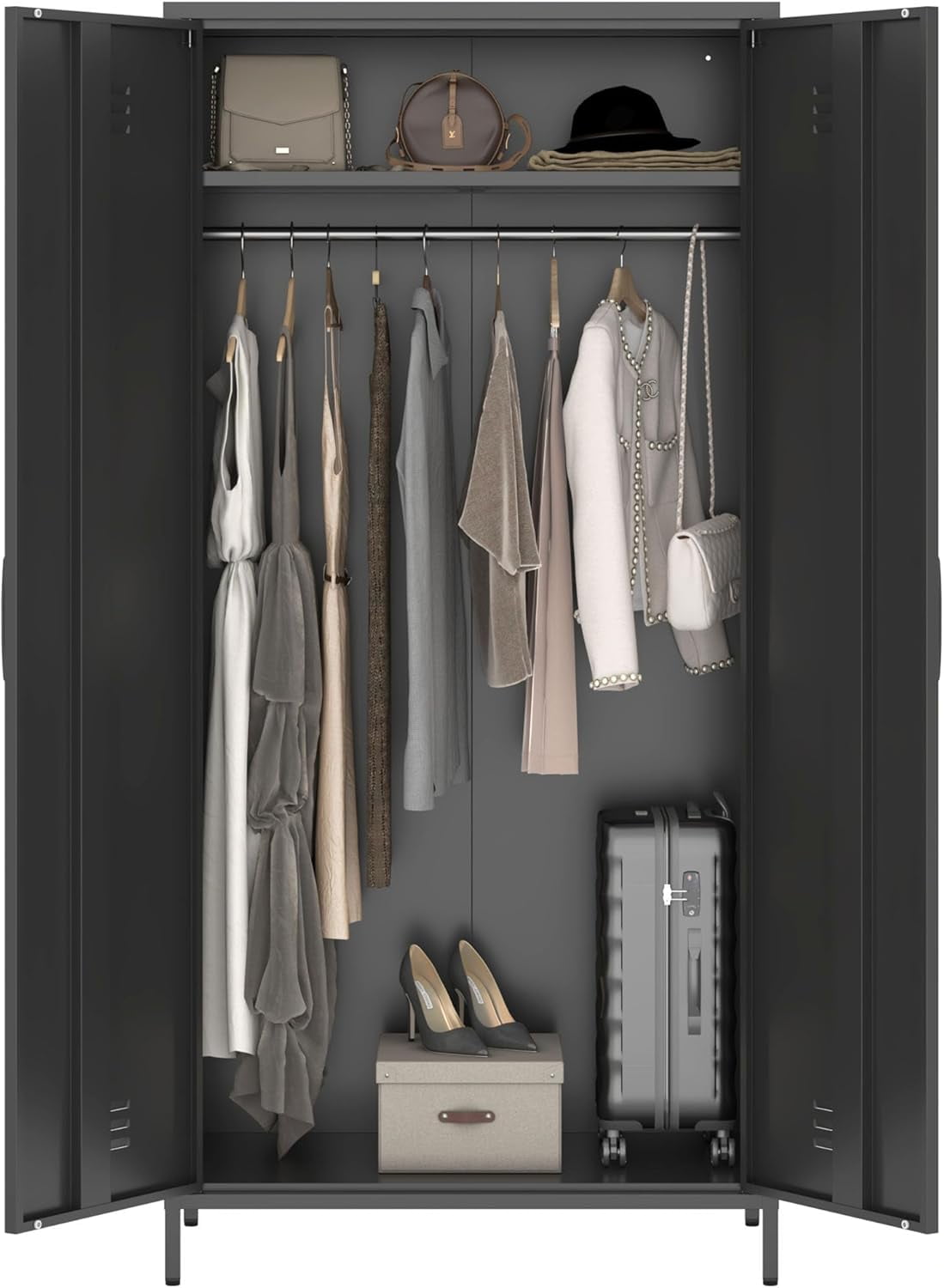 Metal Armoire, Wardrobe Cabinet with Hanging Rod and 1 Shelves Steel ...
