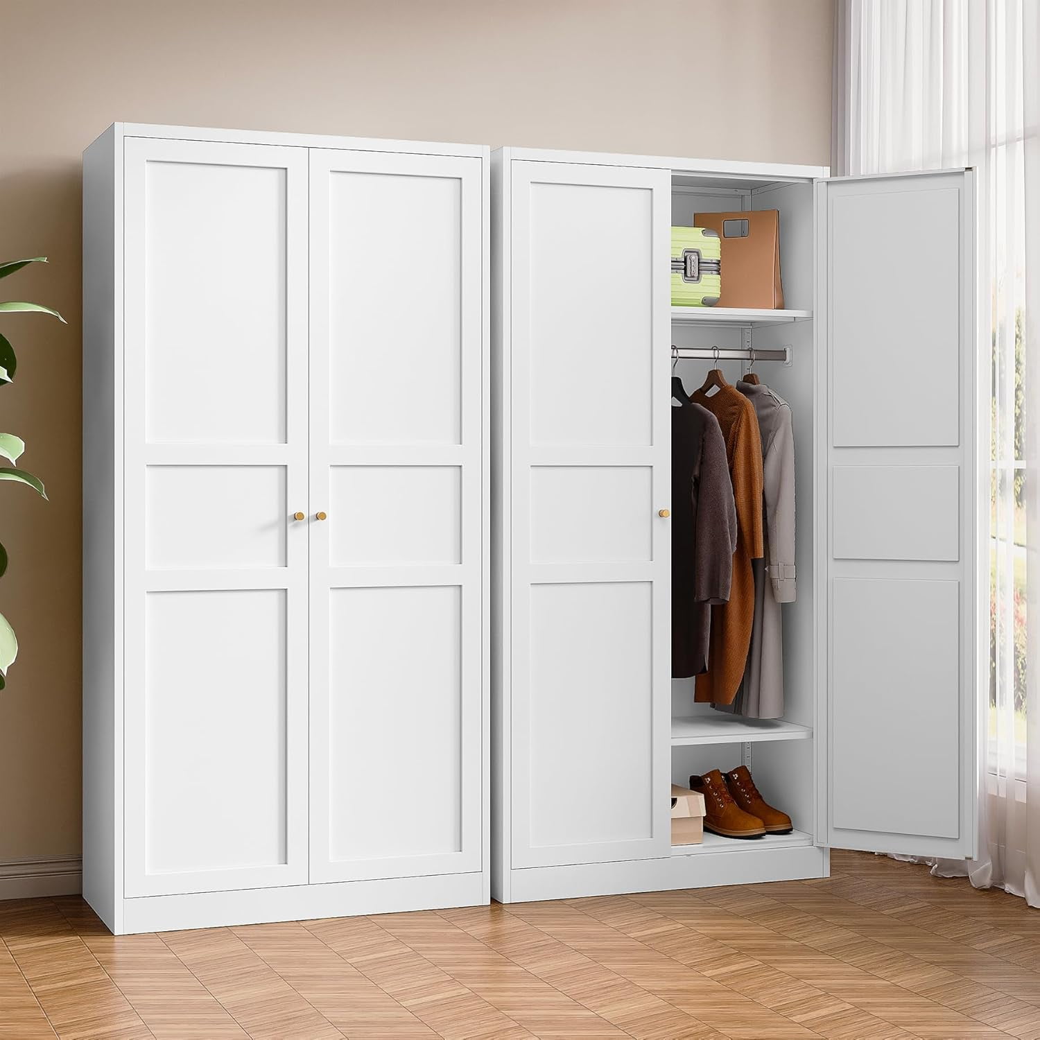 Metal Armoire Wardrobe Closet with 2 Doors 72'' Wardrobe Cabinet with ...