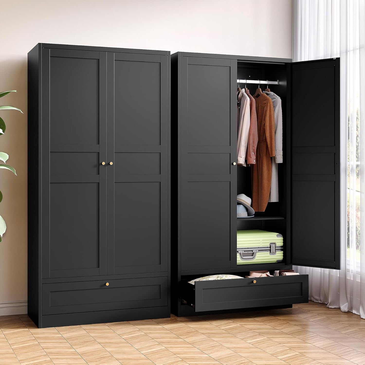 Metal Armoire Wardrobe Closet with 2 Doors 72'' Wardrobe Cabinet with ...