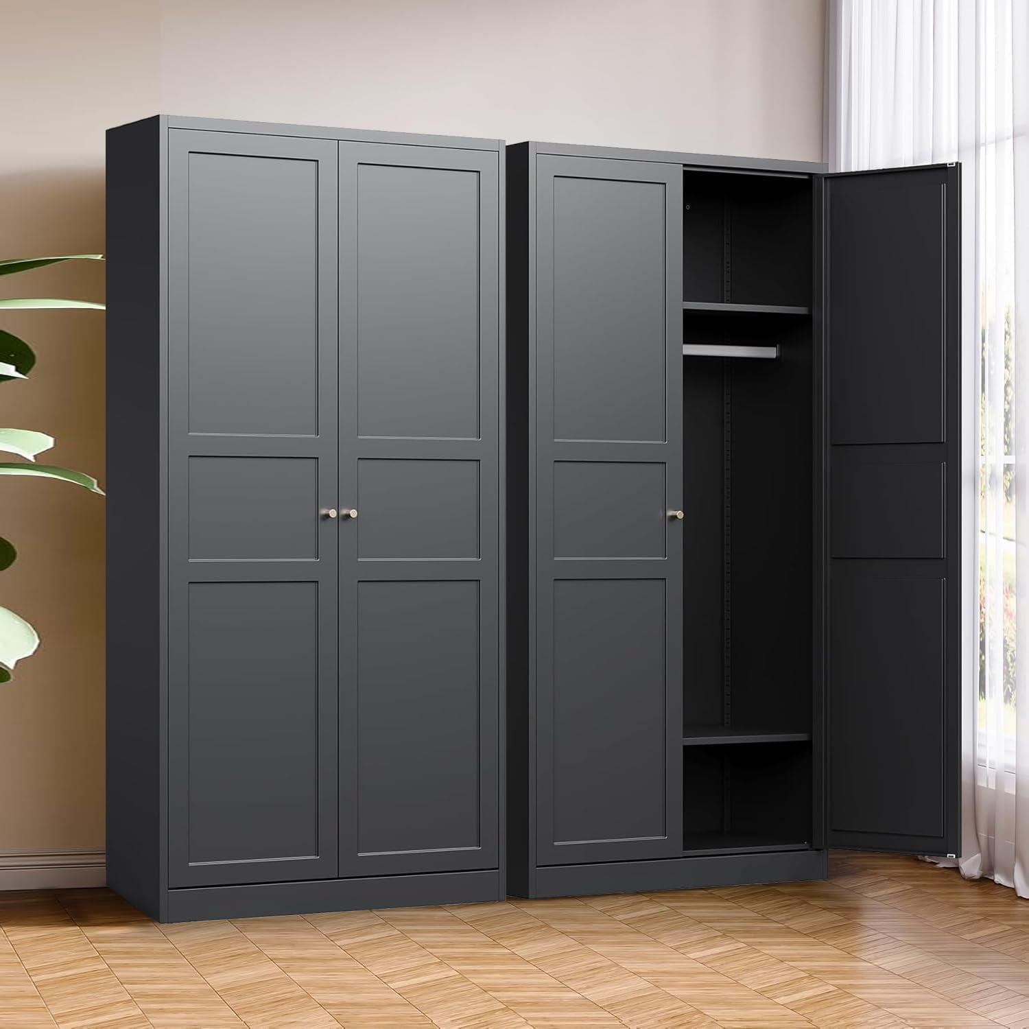 Metal Armoire Wardrobe Closet with 2 Doors 72'' Wardrobe Cabinet with ...