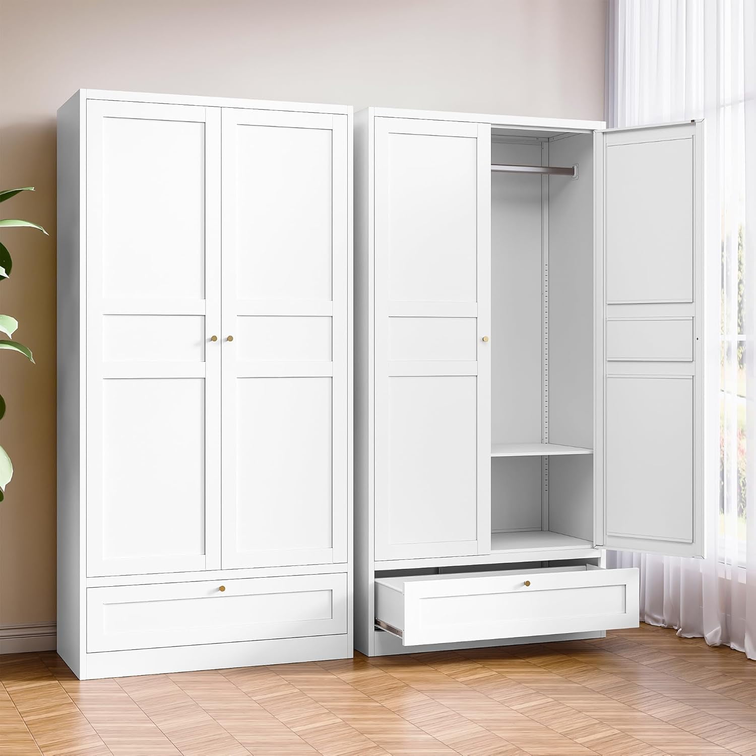 Metal Armoire Wardrobe Closet with 2 Doors 72'' Wardrobe Cabinet with ...