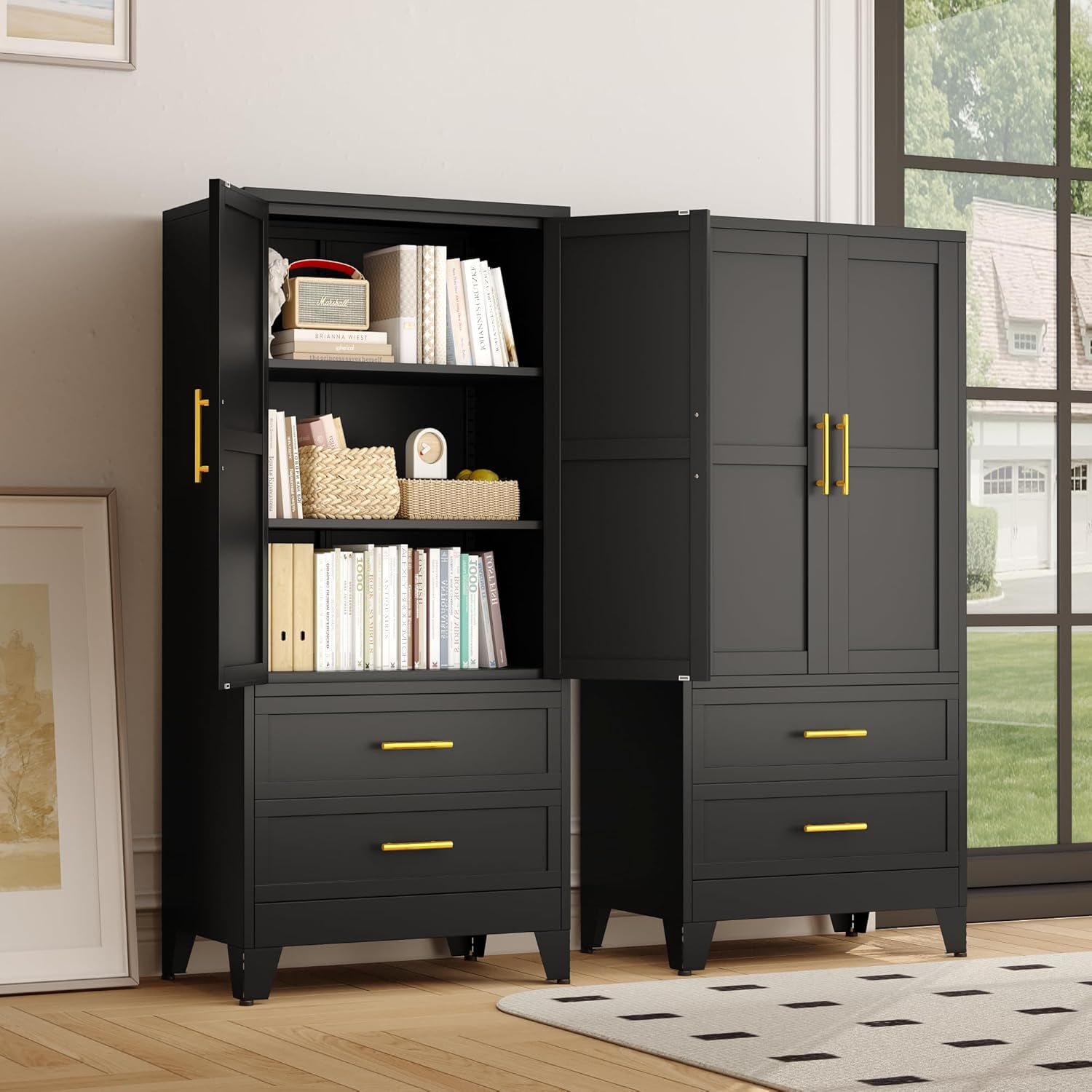 Metal Armoire Wardrobe Closet 71 "Metal Clothing Storage Cabinet with ...