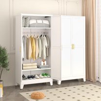 Metal Armoire Wardrobe Closet, 71" Tall Clothing Storage Cabinet with ...