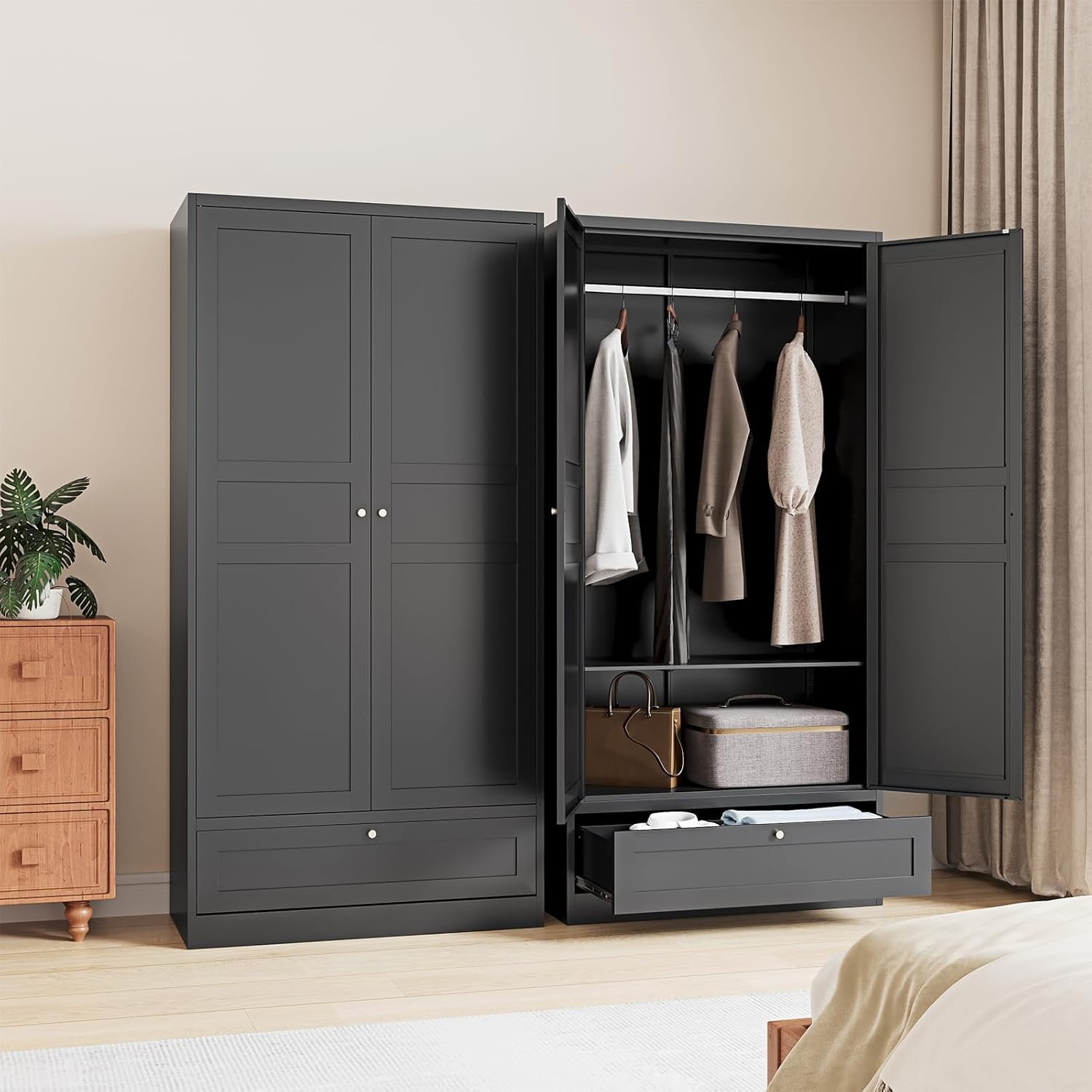 Metal Armoire Wardrobe Closet,72" Tall Wardrobe Cabinet with Drawer,2 ...