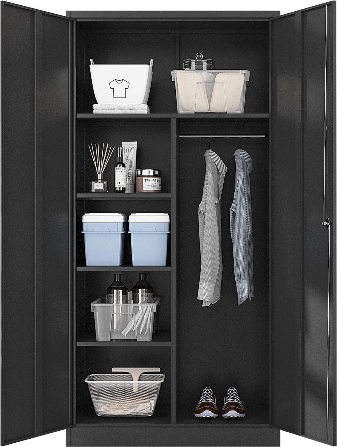 Metal Armoire Wardrobe Closet Cabinet for Hanging Clothes with Lock ...