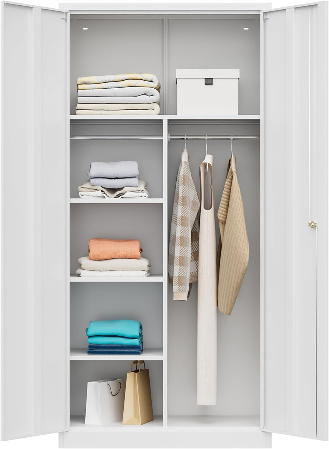 Metal Armoire Wardrobe Closet with Doors and Adjustbale Shelves,Steel ...