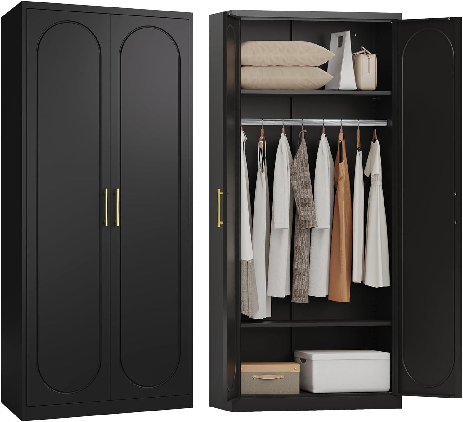 Metal Armoire Wardrobe Closet with Doors and Shelves, 71" Tall Wardrobe ...