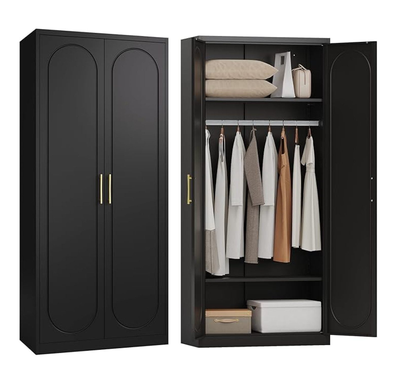 Metal Armoire Wardrobe Closet with Doors and Shelves, 71" Tall Wardrobe ...