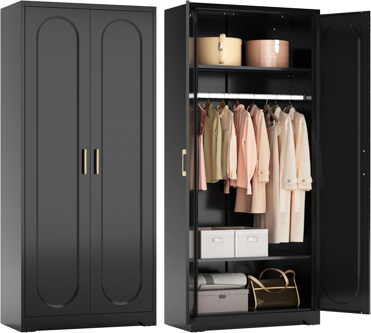 Metal Armoire Wardrobe Closet with Hanging Rod, 71" Tall Wardrobe ...