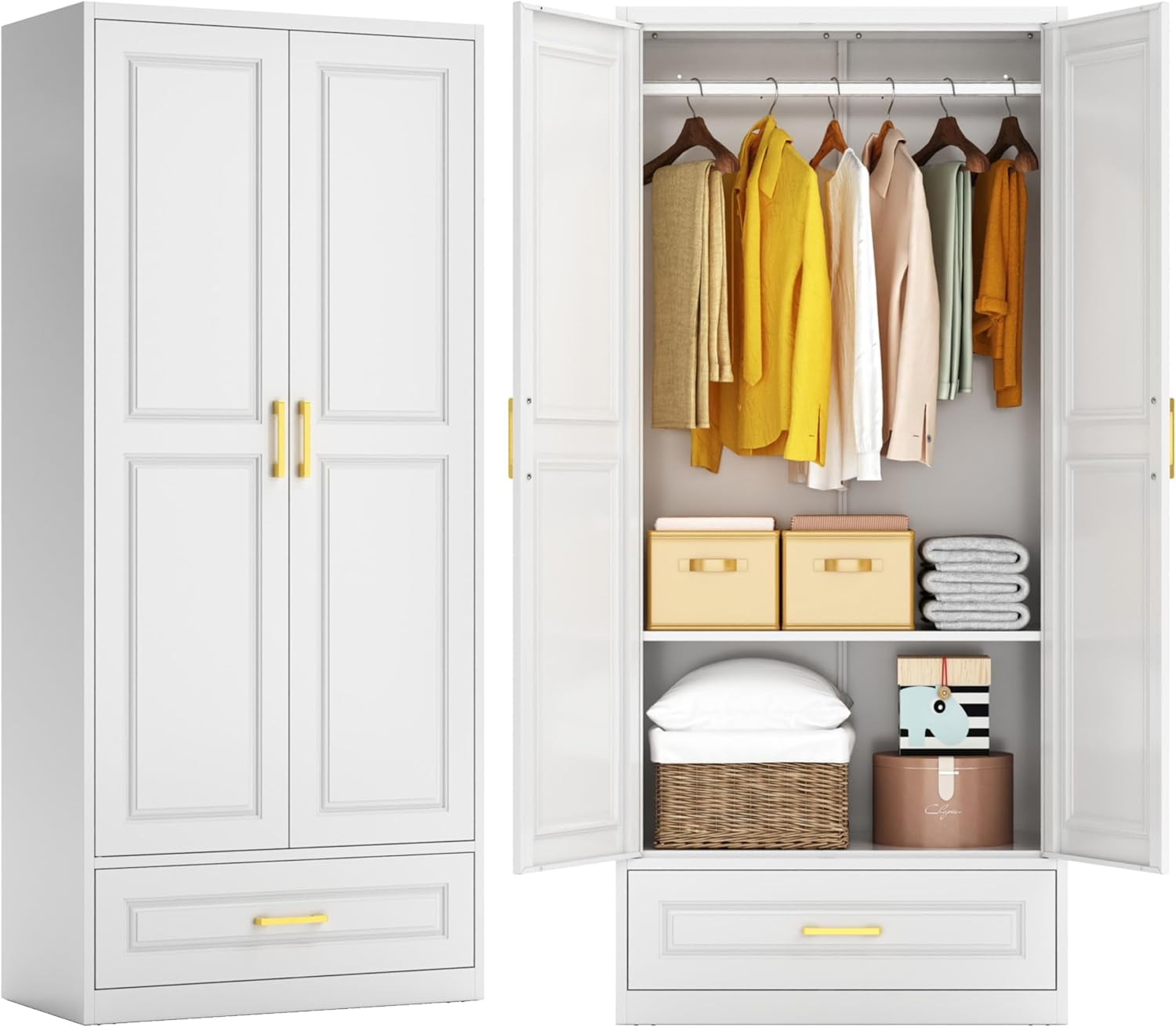 Metal Armoire Wardrobe Closet with Hanging Rod, 71" Tall Wardrobe ...