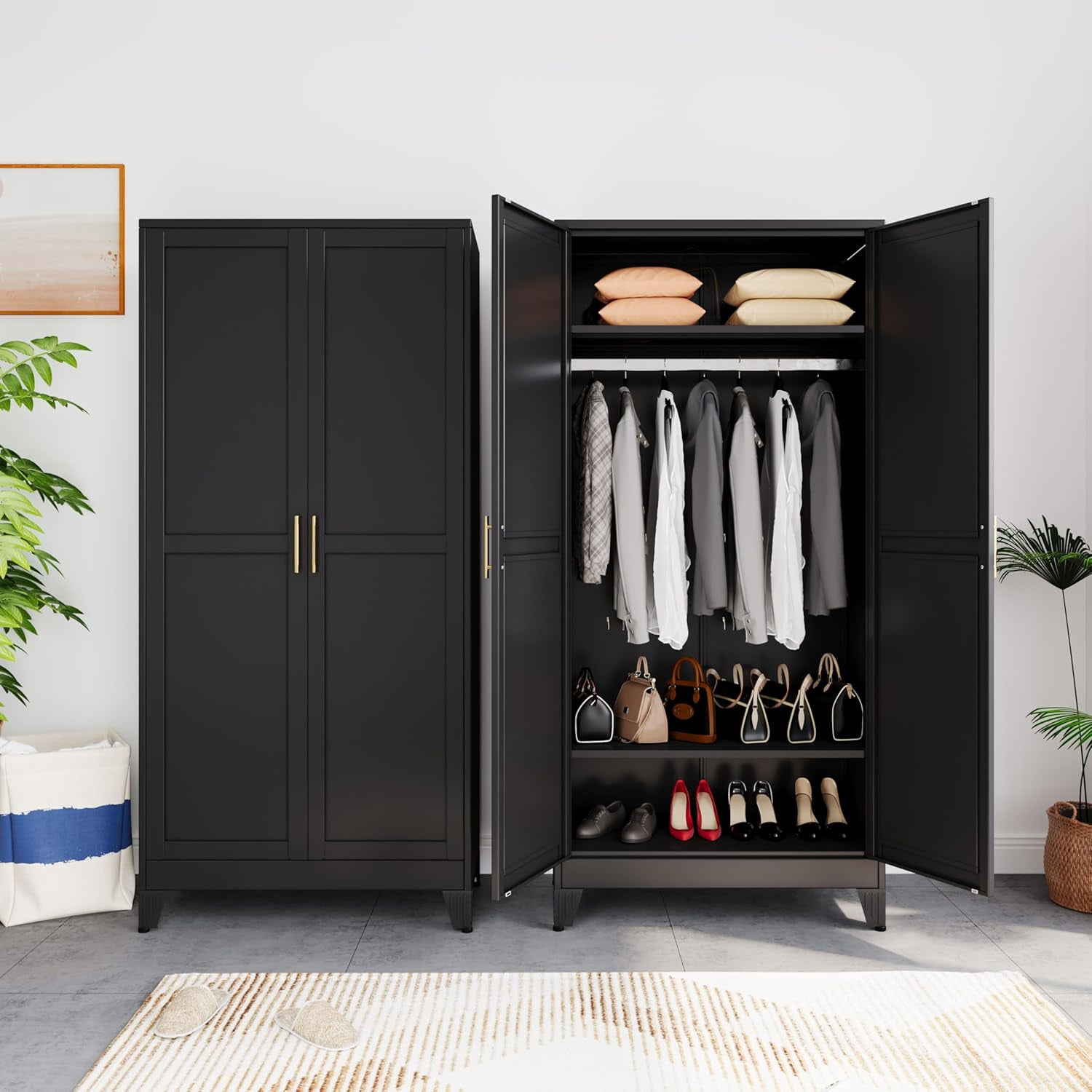 Metal Armoire Wardrobe Closet Storage Cabinet with Hanging Rod,71 ...