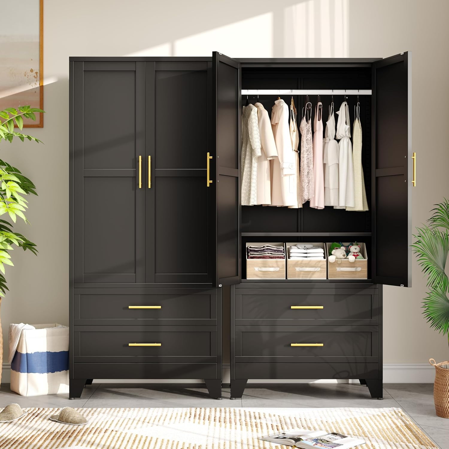 Metal Armoire Wardrobe Closet Storage Cabinet with Hanging Rod,71 ...