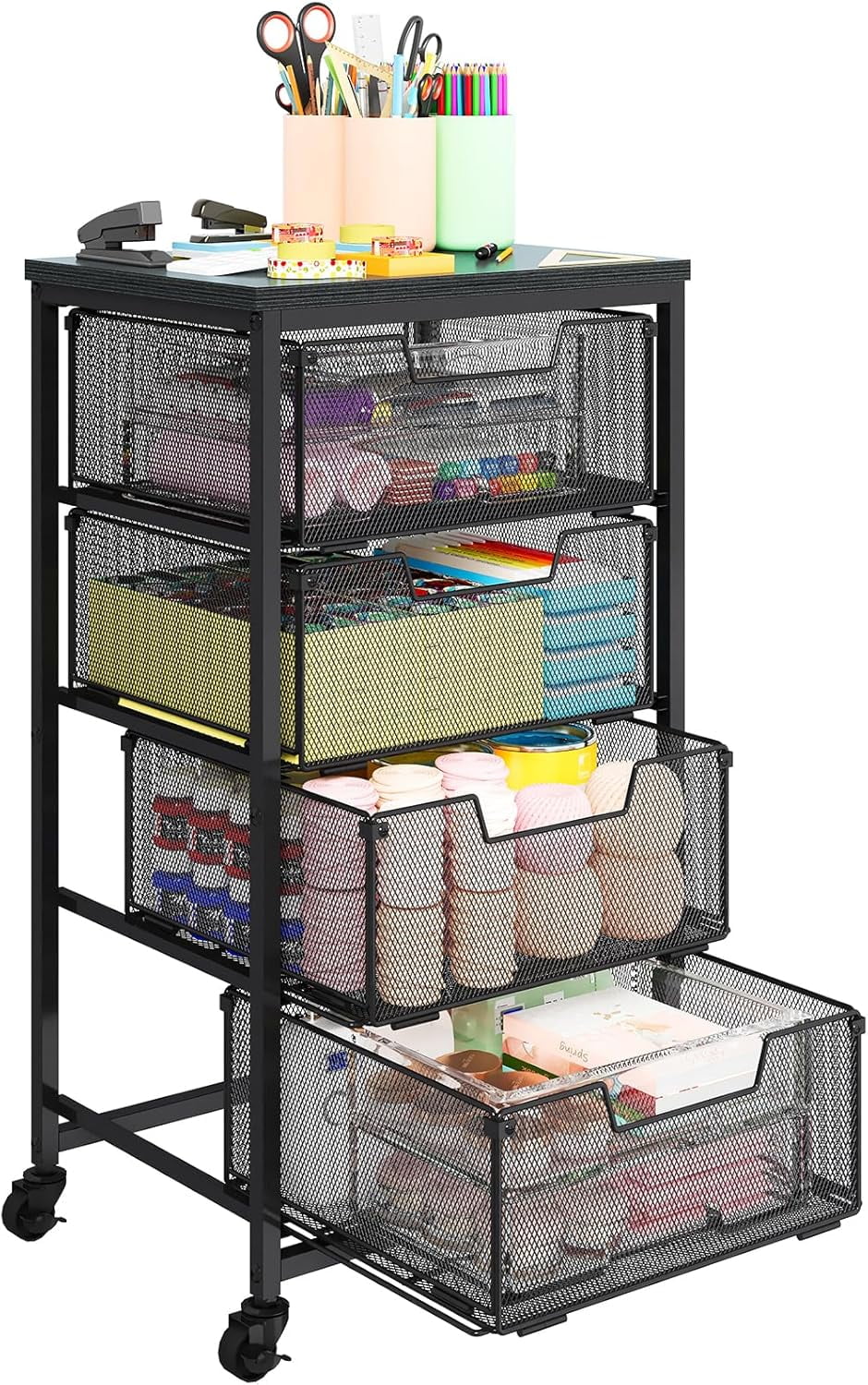 Metal Art and Craft Storage Organization Cart 4-Drawers Utility Rolling ...