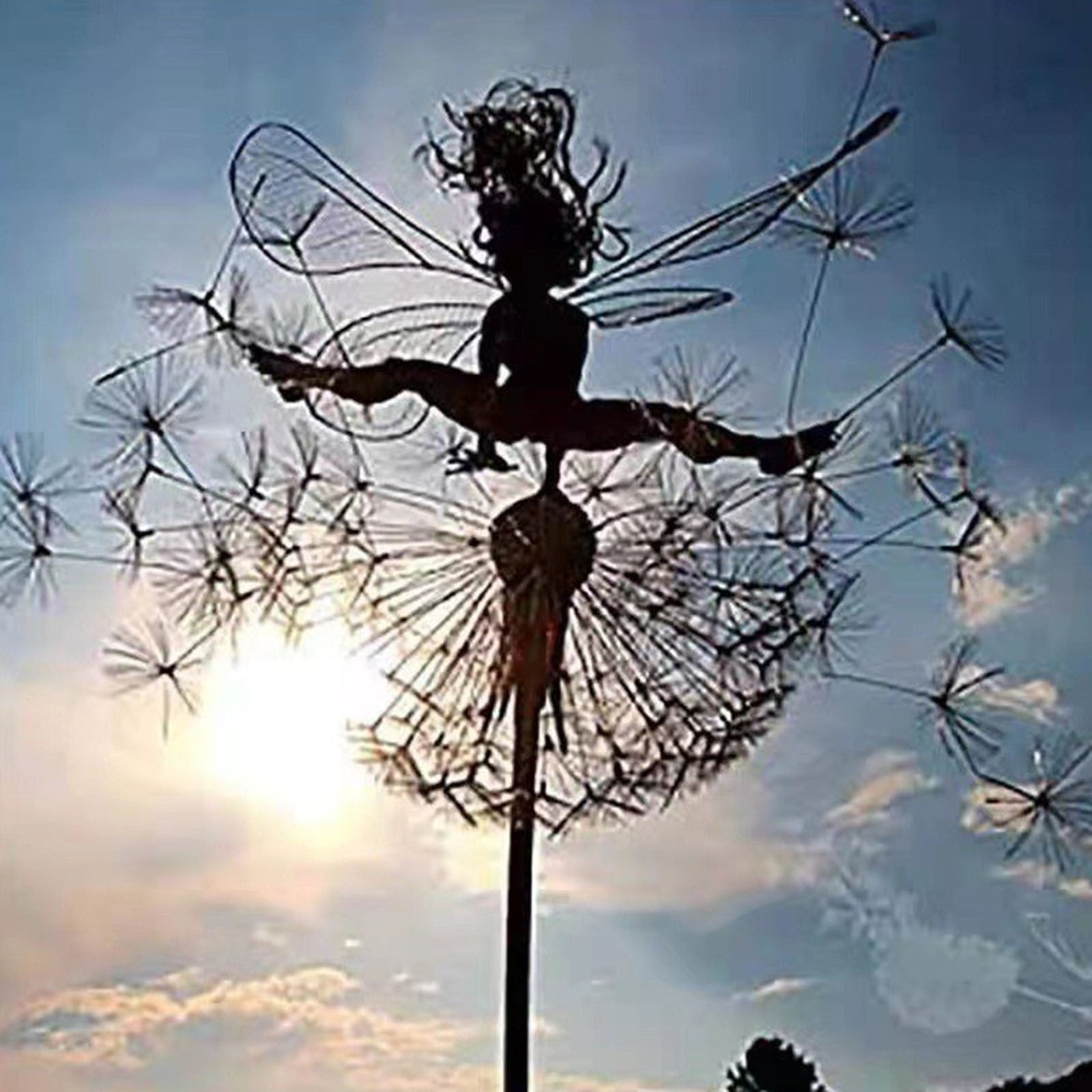 Metal Art Dancing Flower Fairy With Dandelions, Decoration For Outdoor ...