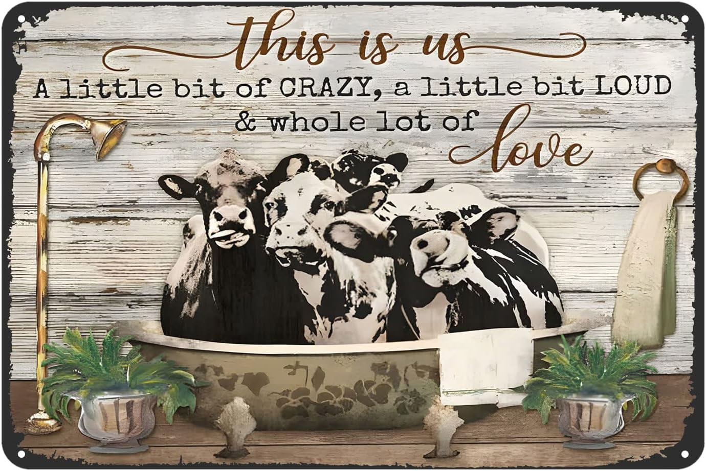 Metal Art Decor Funny Metal Sign Cows in Bathtub Club Bathroom Cow Tin ...
