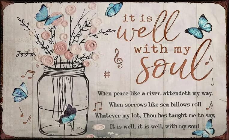 Metal Art Work for Wall Decor Antique Metal Sign Butterfly It is Well ...