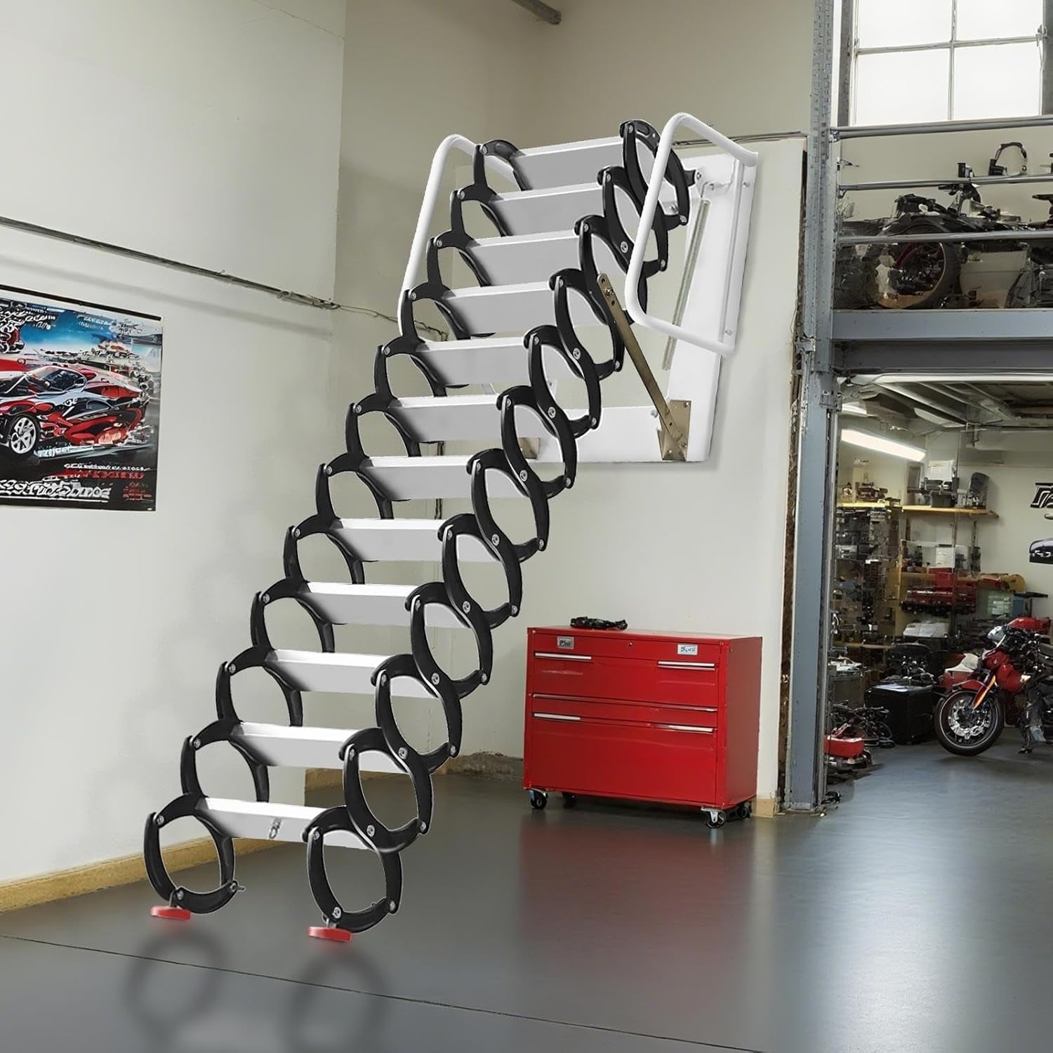 Metal Attic Ladder, 12 Steps Attic Staircase with Handrail, Maximum ...