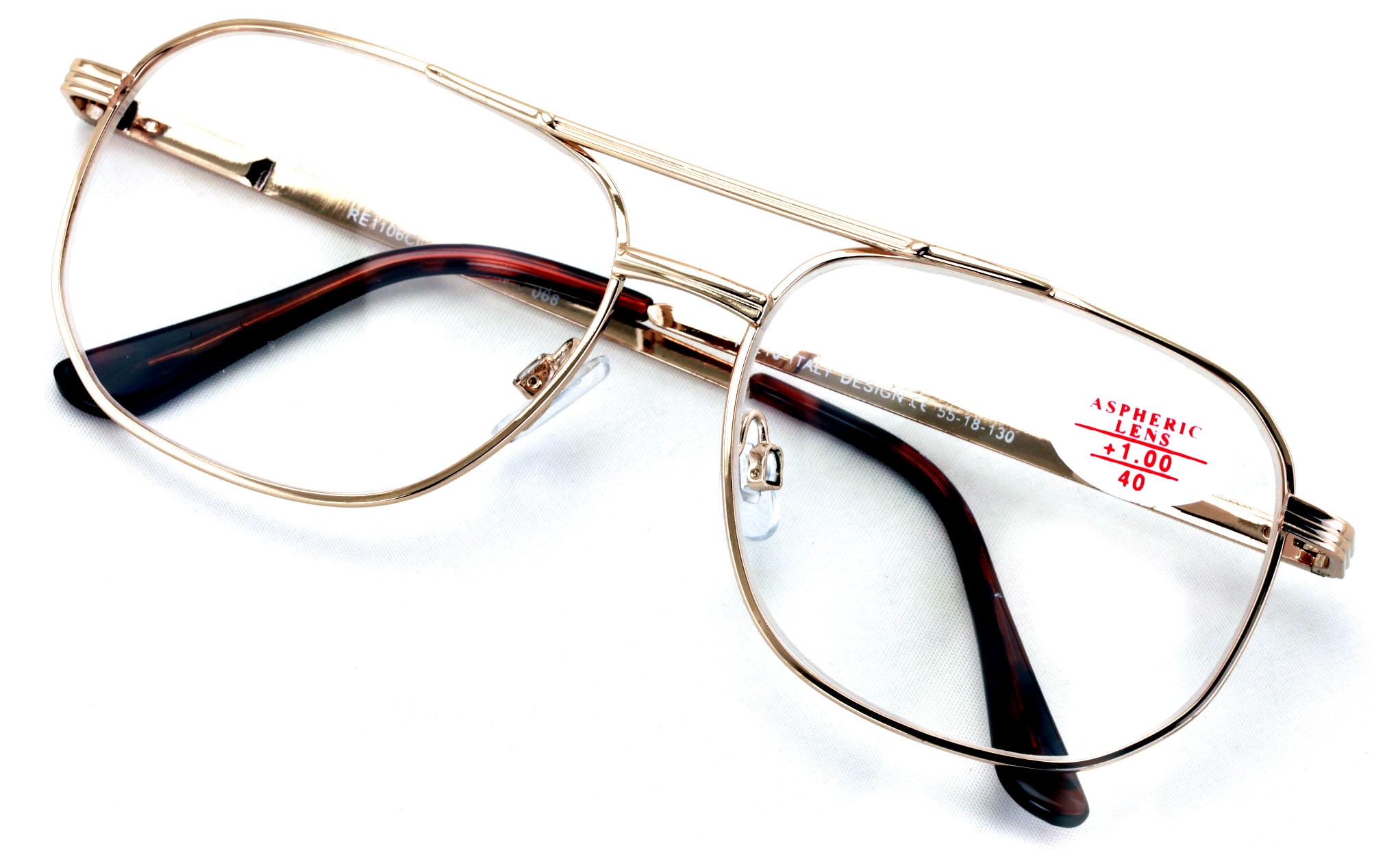 Metal Aviator Reading Glasses - Spring Hinge Square Large Lens Reader ...