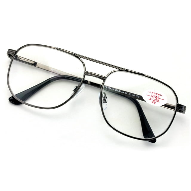 Metal Aviator Reading Glasses - Spring Hinge Square Large Lens Reader ...