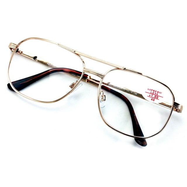 Metal Aviator Reading Glasses - Spring Hinge Square Large Lens Reader ...