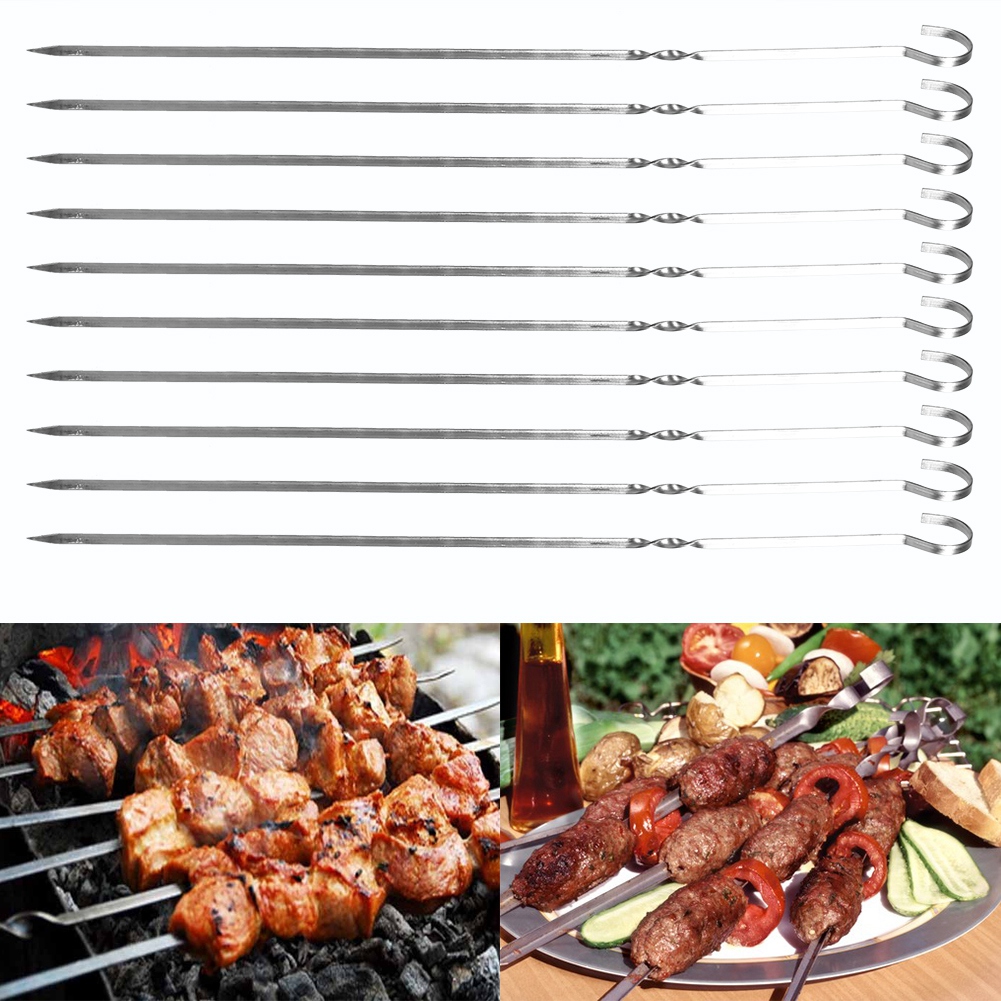 Metal BBQ skewers, rust steel rods reusable meat shrimp chicken skewers ...