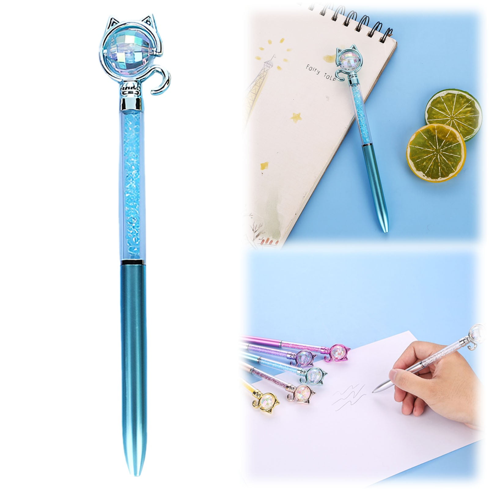 Metal Ballpoint Pens with Cute Cat, Gel Ink Pen Fine Point Black Ink ...