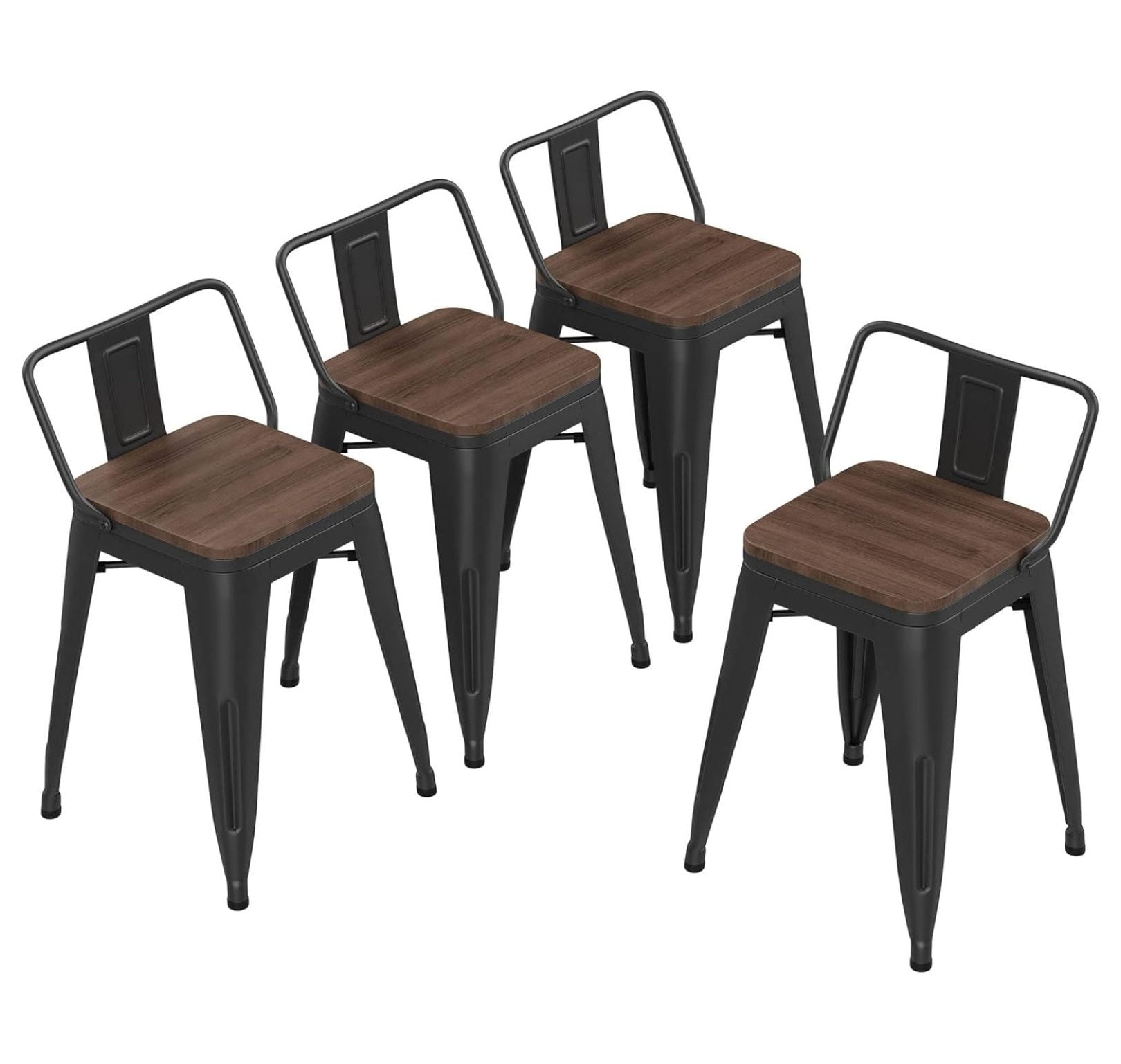 Metal Bar Stools 18 inch, Industrial Black stools with Wooden Seat for ...