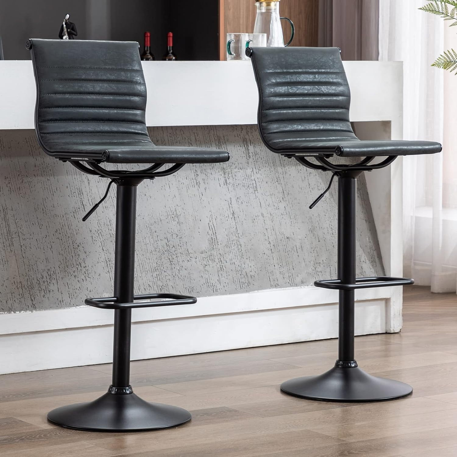 Metal Bar Stools Chairs Set of 3 Height Adjustable Barstools Modern ...