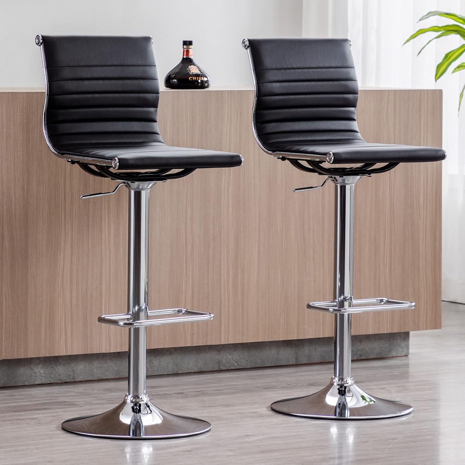 Metal Bar Stools – Height Adjustable Barstools, Modern PU Leather ...