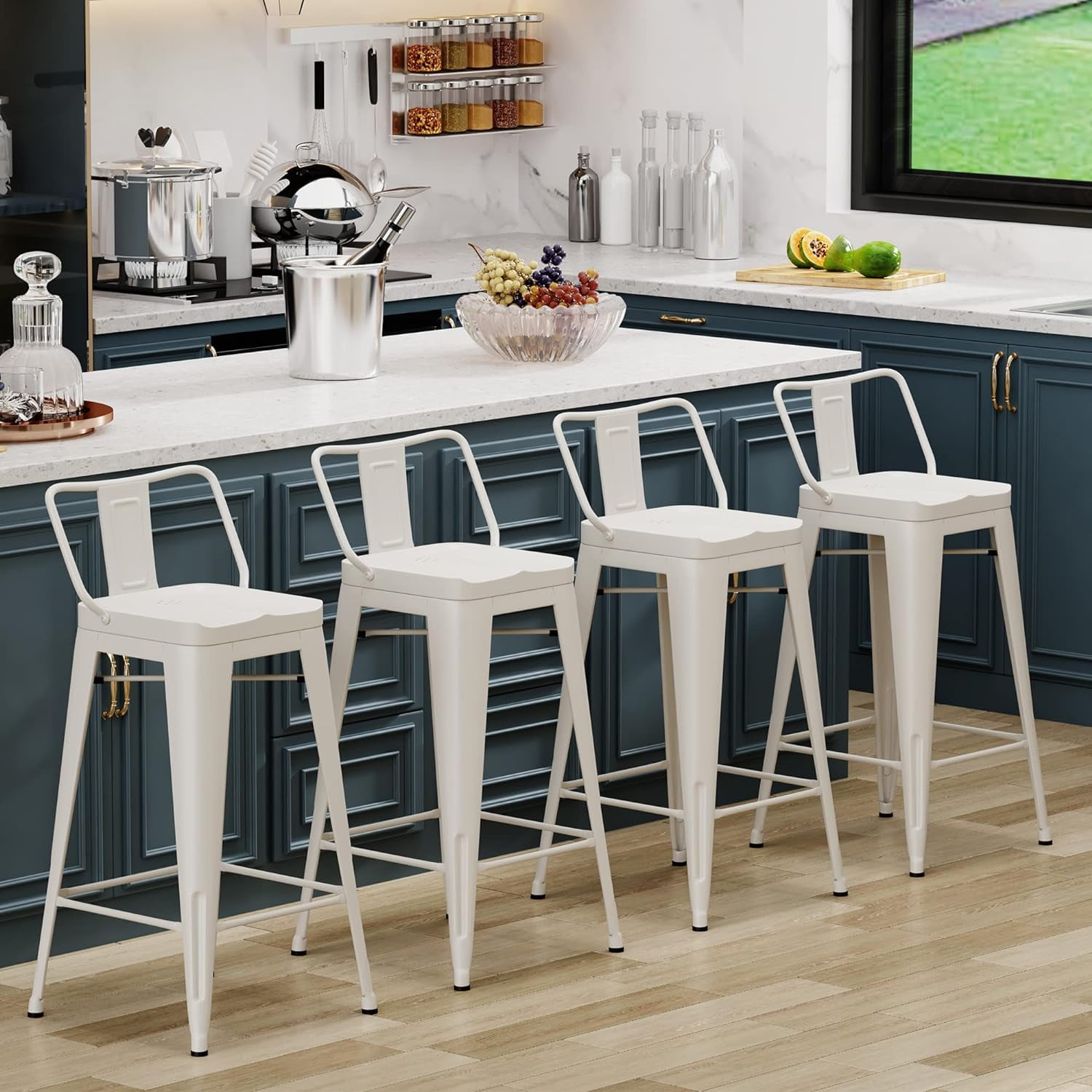 Metal Bar Stools Set of 4 Barstools Counter Height Bar Stools with Back ...