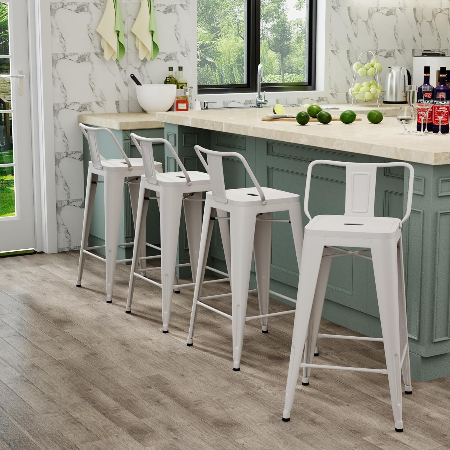 Metal Bar Stools Set of 4 Barstools Counter Height Bar Stools with Back ...
