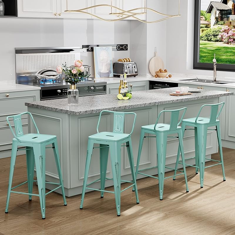 Metal Bar Stools Set of 4 Barstools Counter Height Bar Stools with Back ...
