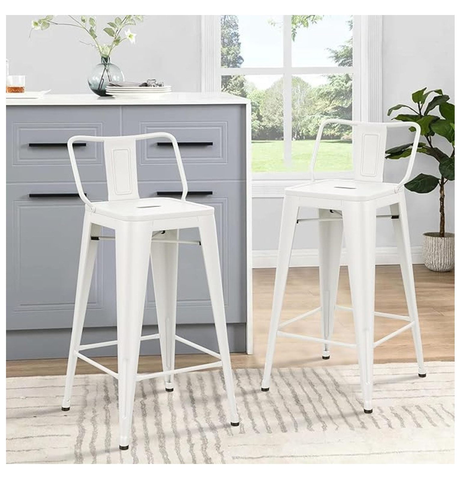 Metal Bar Stools Set of 2 Low Back Counter Height Barstools 26 ...