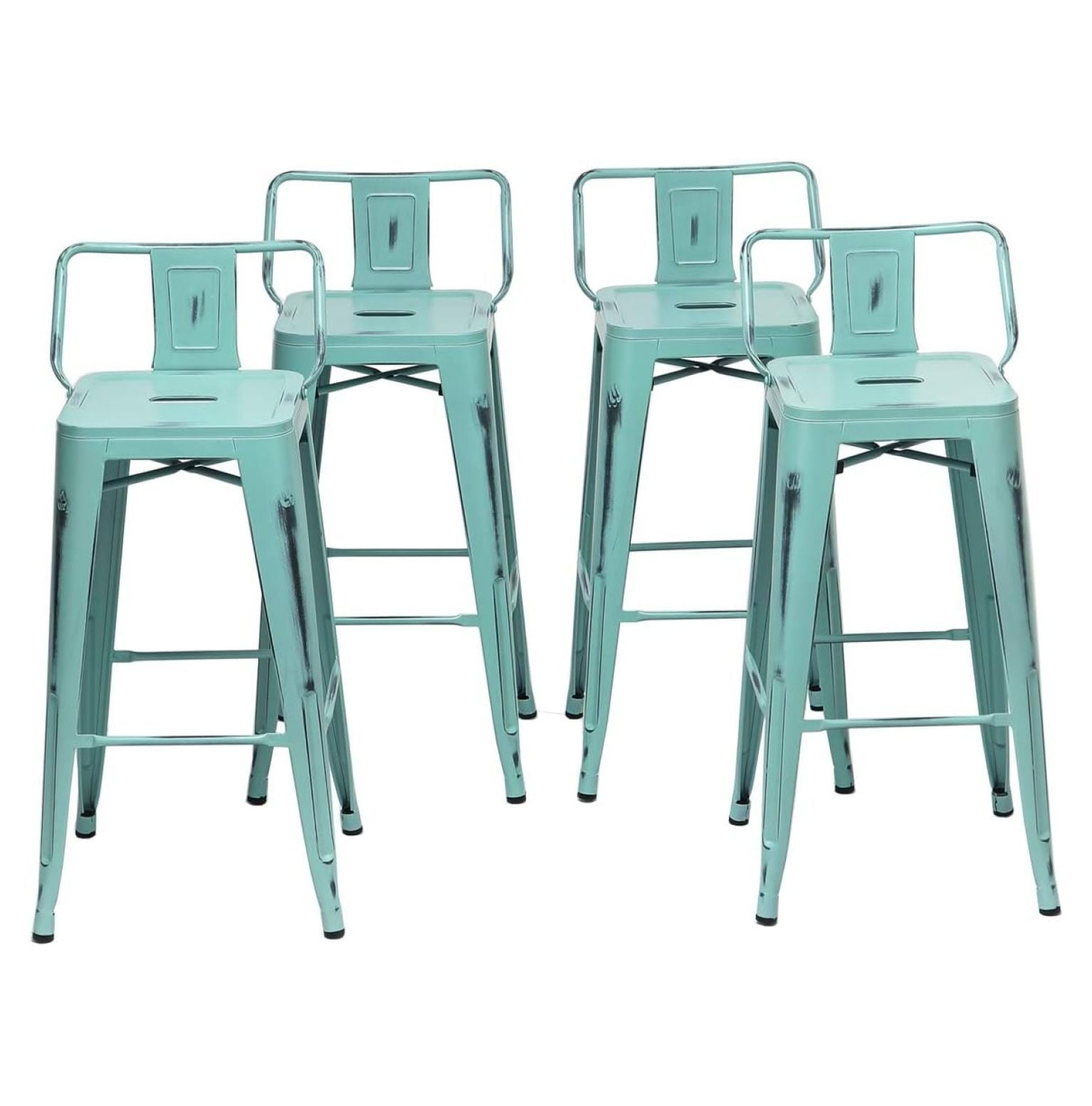 Metal Bar Stools Set of 4 Distressed Industrial Counter Bar Stool with ...