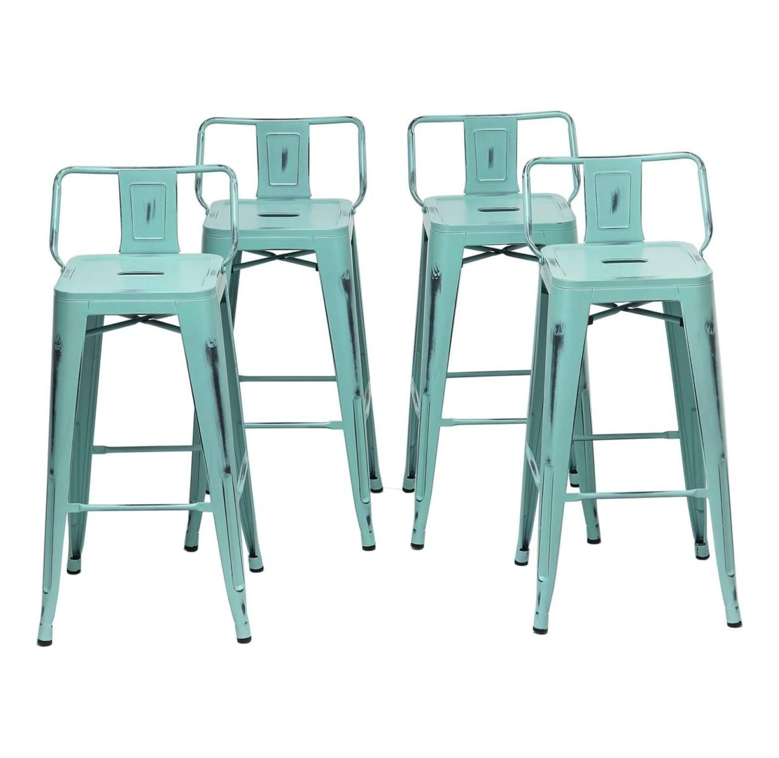 Metal Bar Stools Set of 4 Distressed Industrial Counter Bar Stool with ...