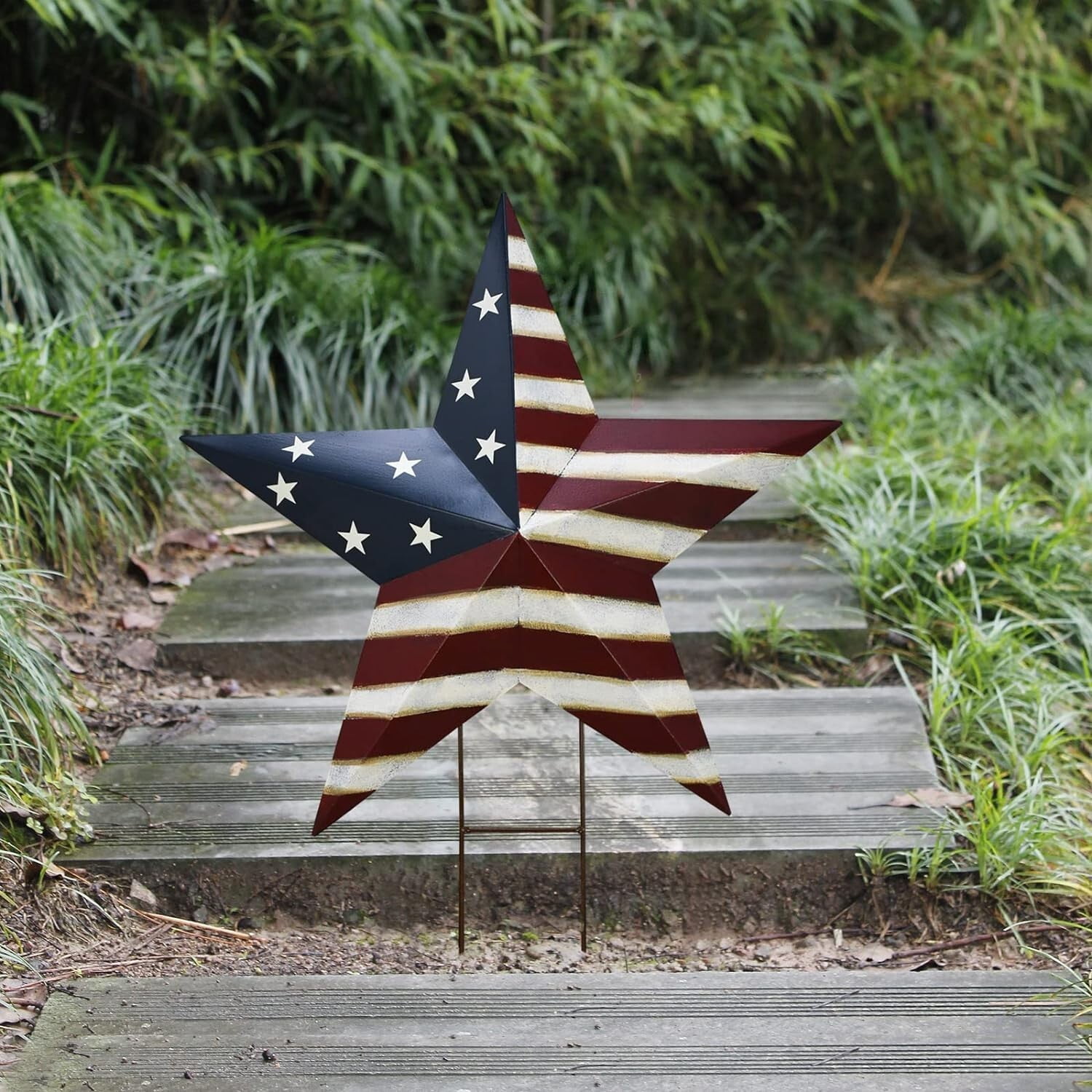 Metal Barn Stars Garden Stake Hanging Star Ornament American Flag Yard ...