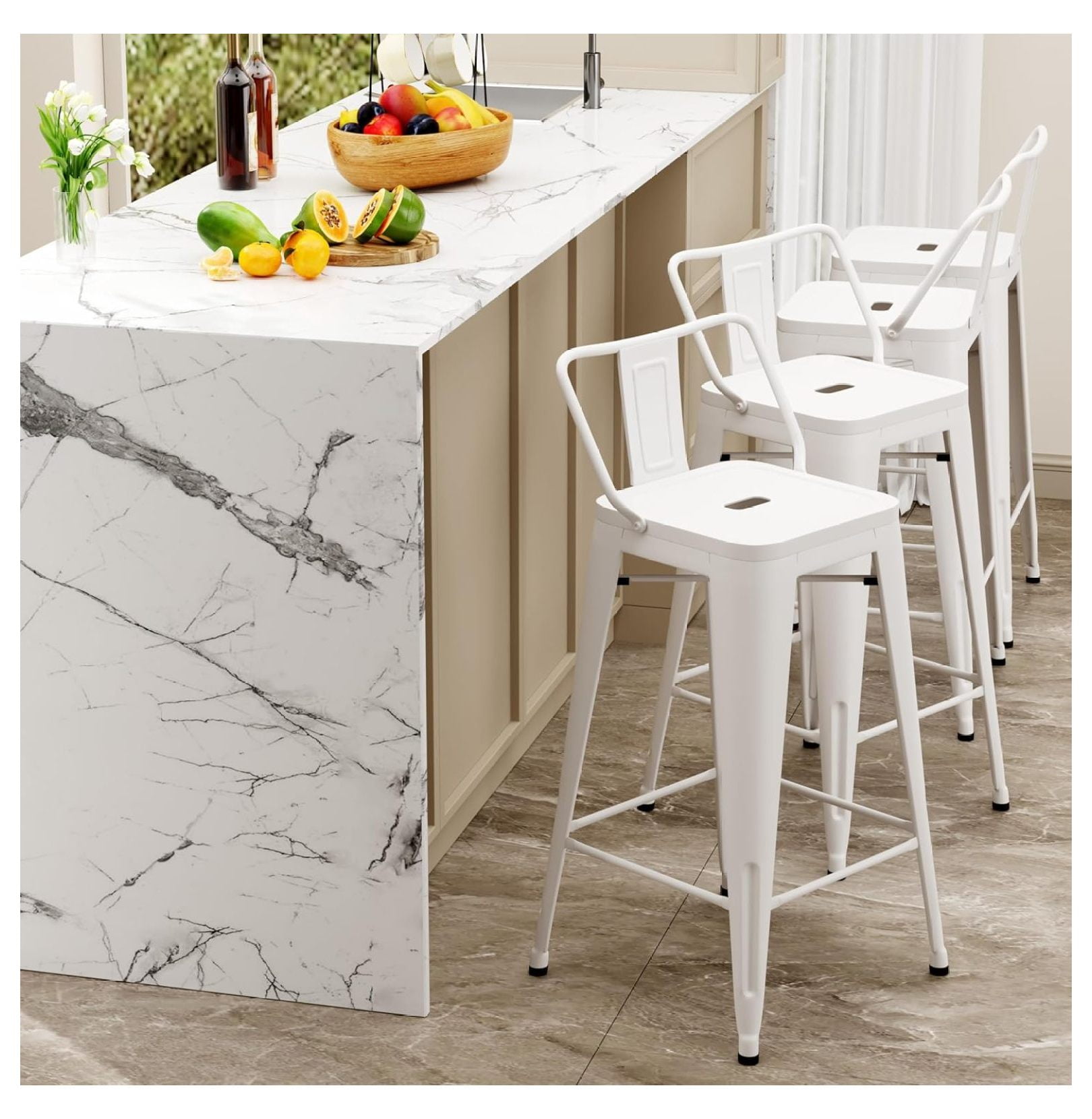 Metal Barstools Set of 4 Industrial Bar Stools with Backs, Indoor ...