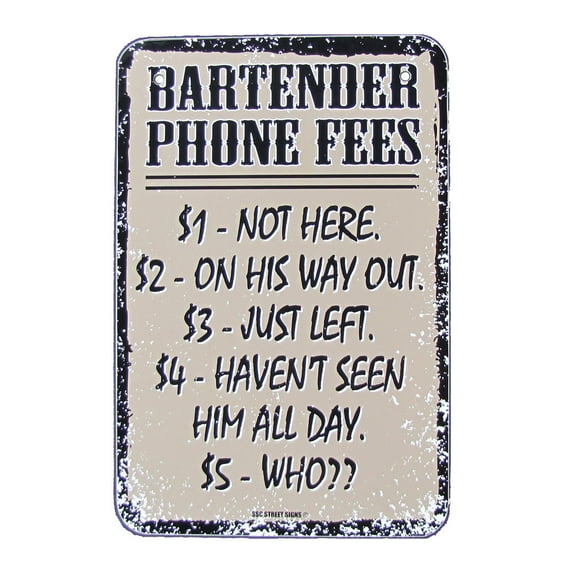 Metal Bartender Phone Fees Tin Sign Funny Tiki Bar/Pub/Tavern Signs ...