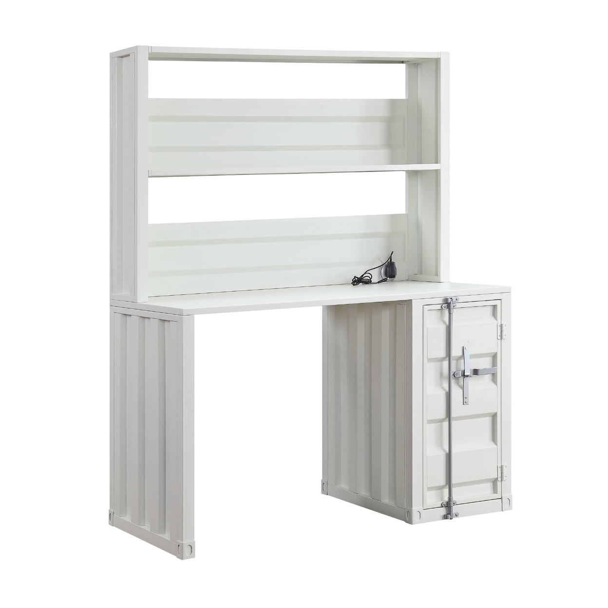 Metal Base Desk and Hutch with Slated Pattern and Storage Compartment ...