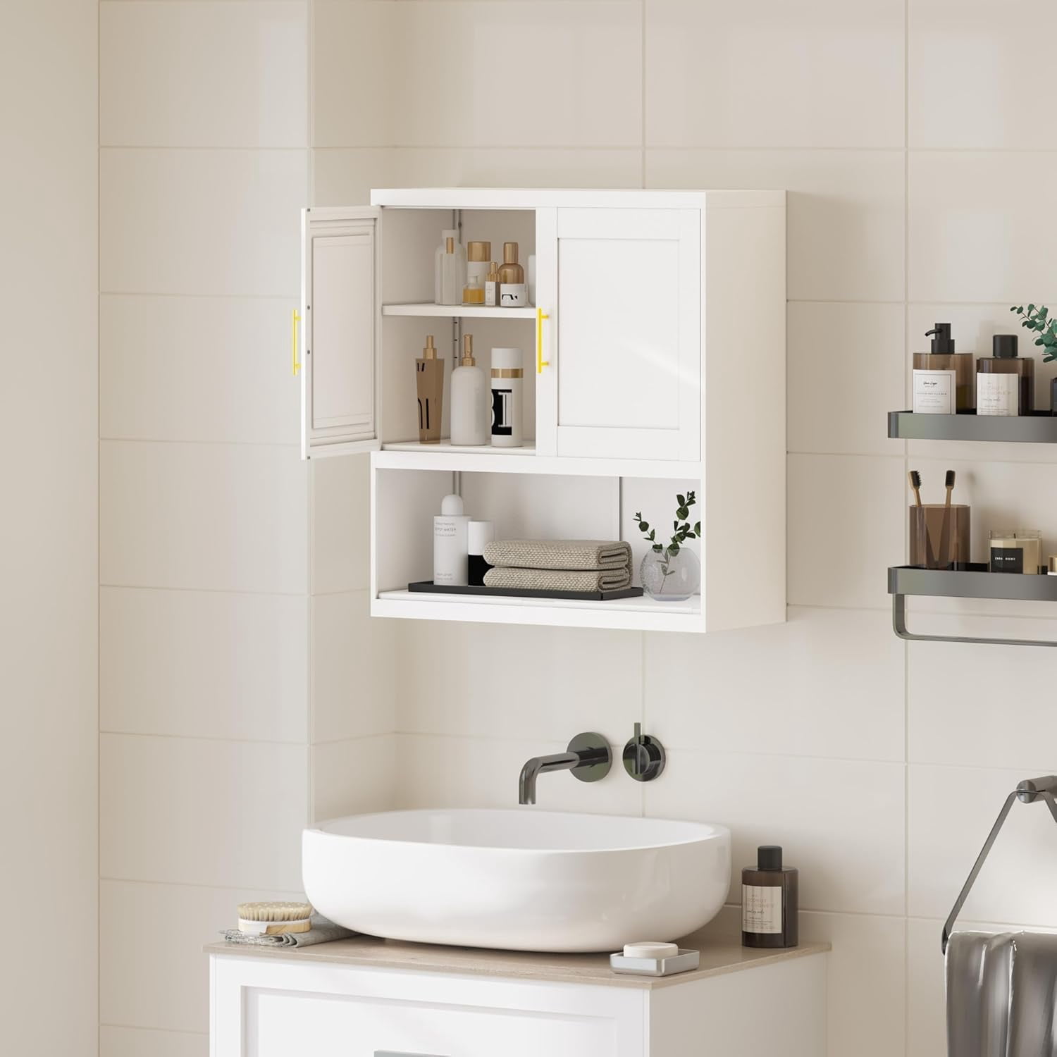 Metal Bathroom Cabinet Wall Mounted, 23.6" Hanging Cabinet with 2 Doors ...