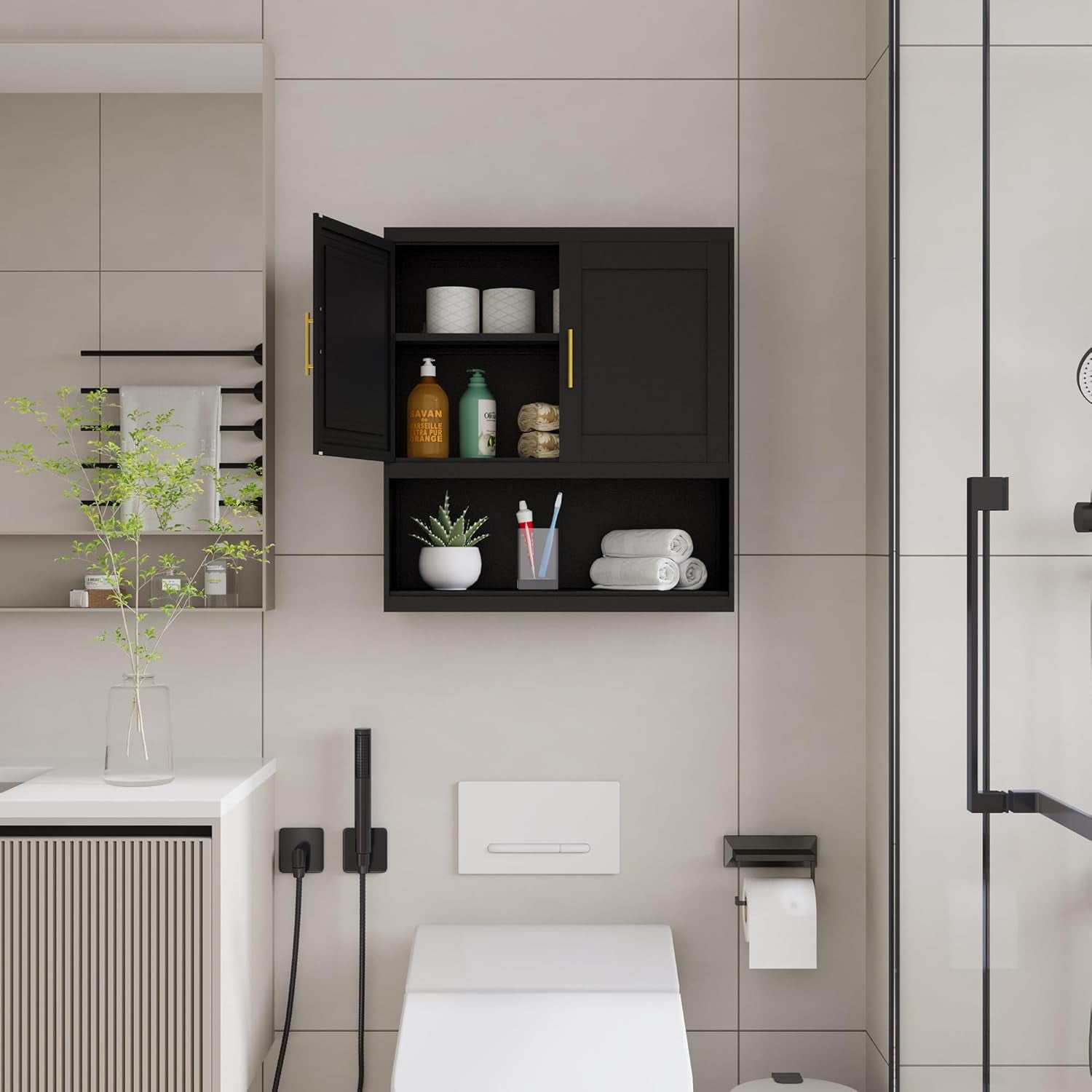 Metal Bathroom Cabinet Wall Mounted，Hanging Cabinet with 2Door and ...