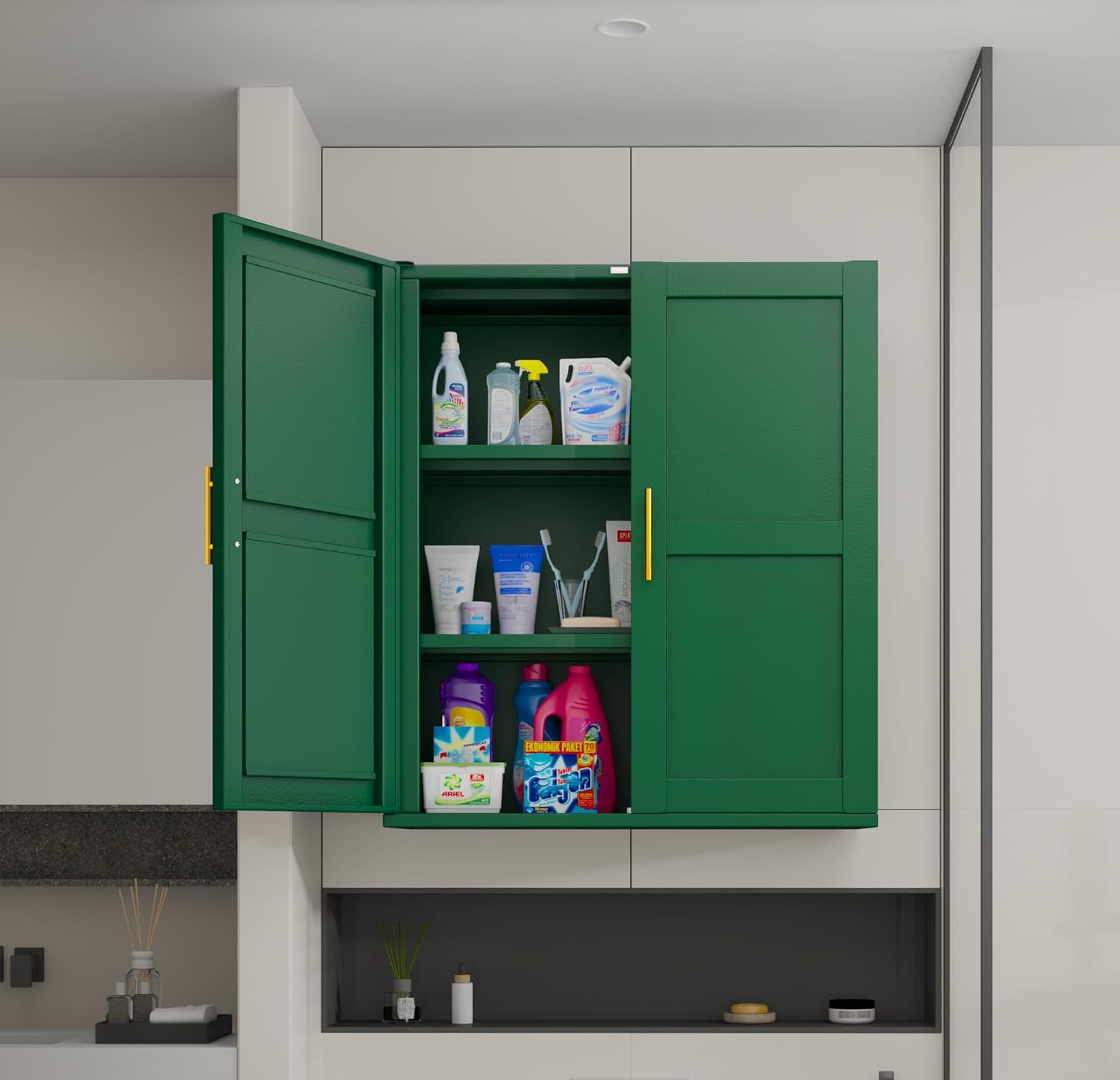 Metal Bathroom Wall Cabinet with Door and Adjustable Shelves, Kitchen ...