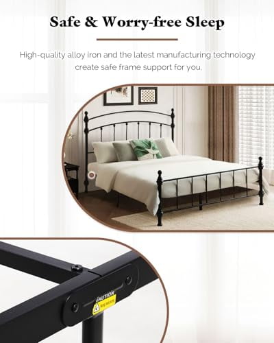 Metal Bed Frame with Arched Headboard, Sturdy Heavy Duty Queen Size Bed ...