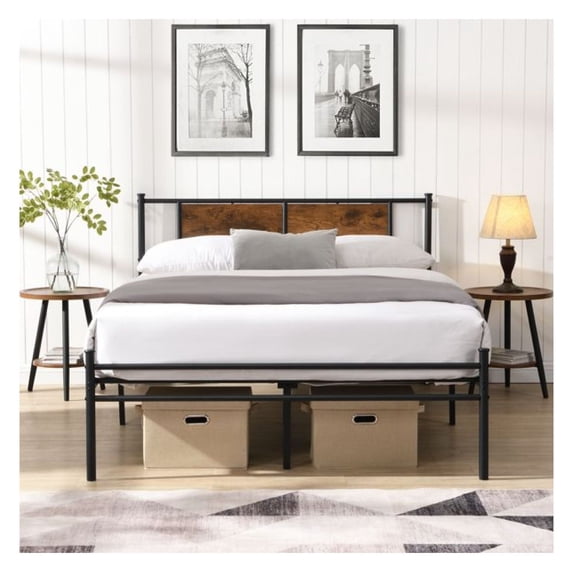 Metal Bed Frame Full Size with Headboard, Black Finish Platform Bed ...