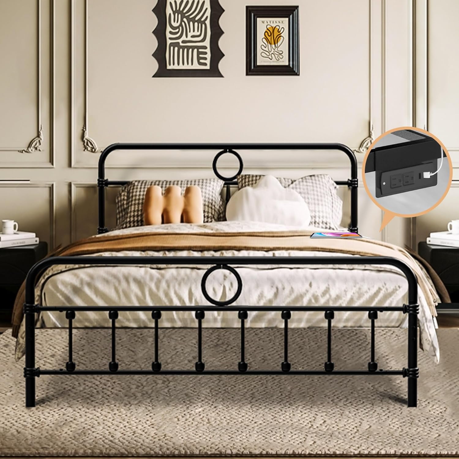 Metal Bed Frame with Headboard, Detachable USB Charging Station,Twin ...