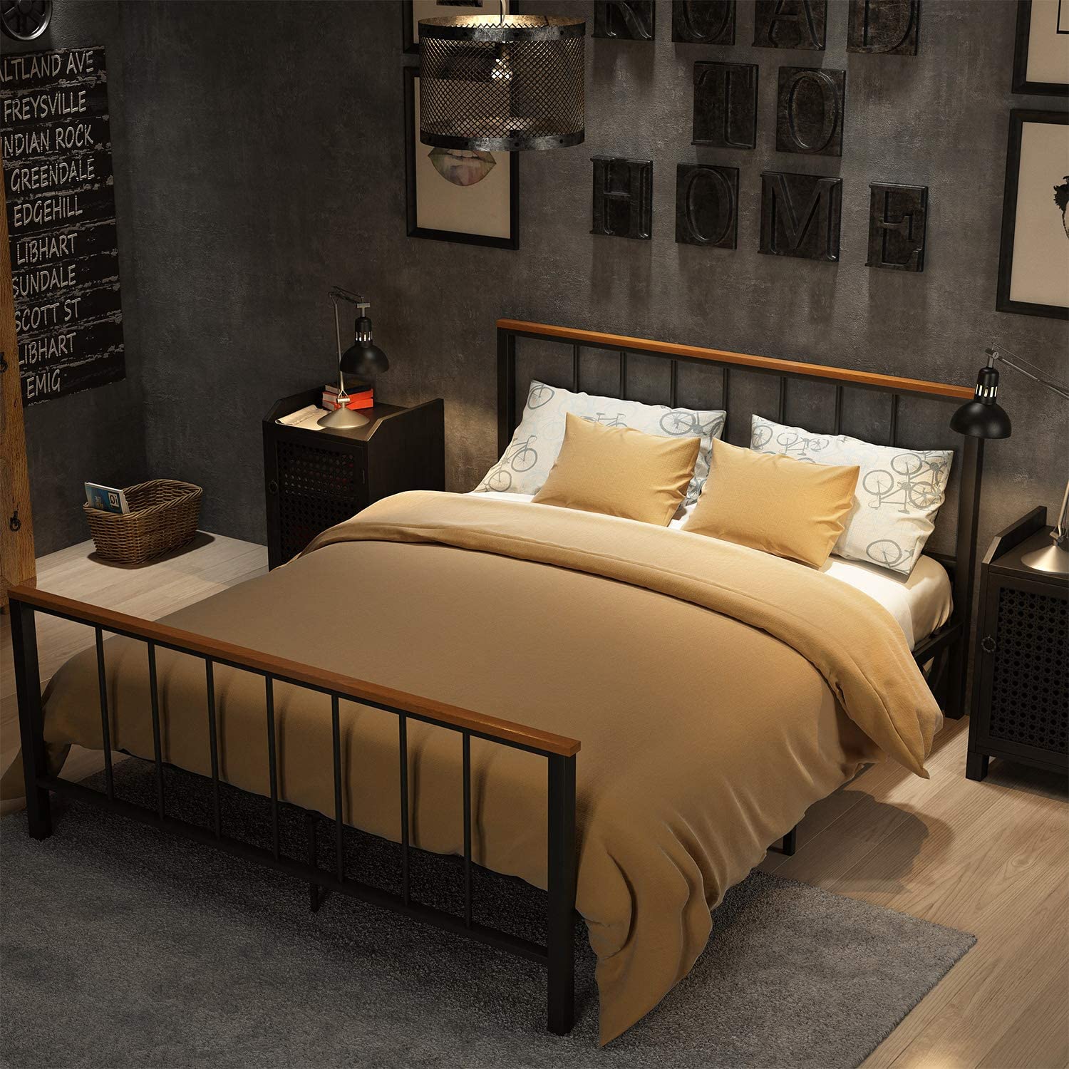 Metal Bed Frame Queen Size, Black Platform Bed Frame Double Size, Queen ...