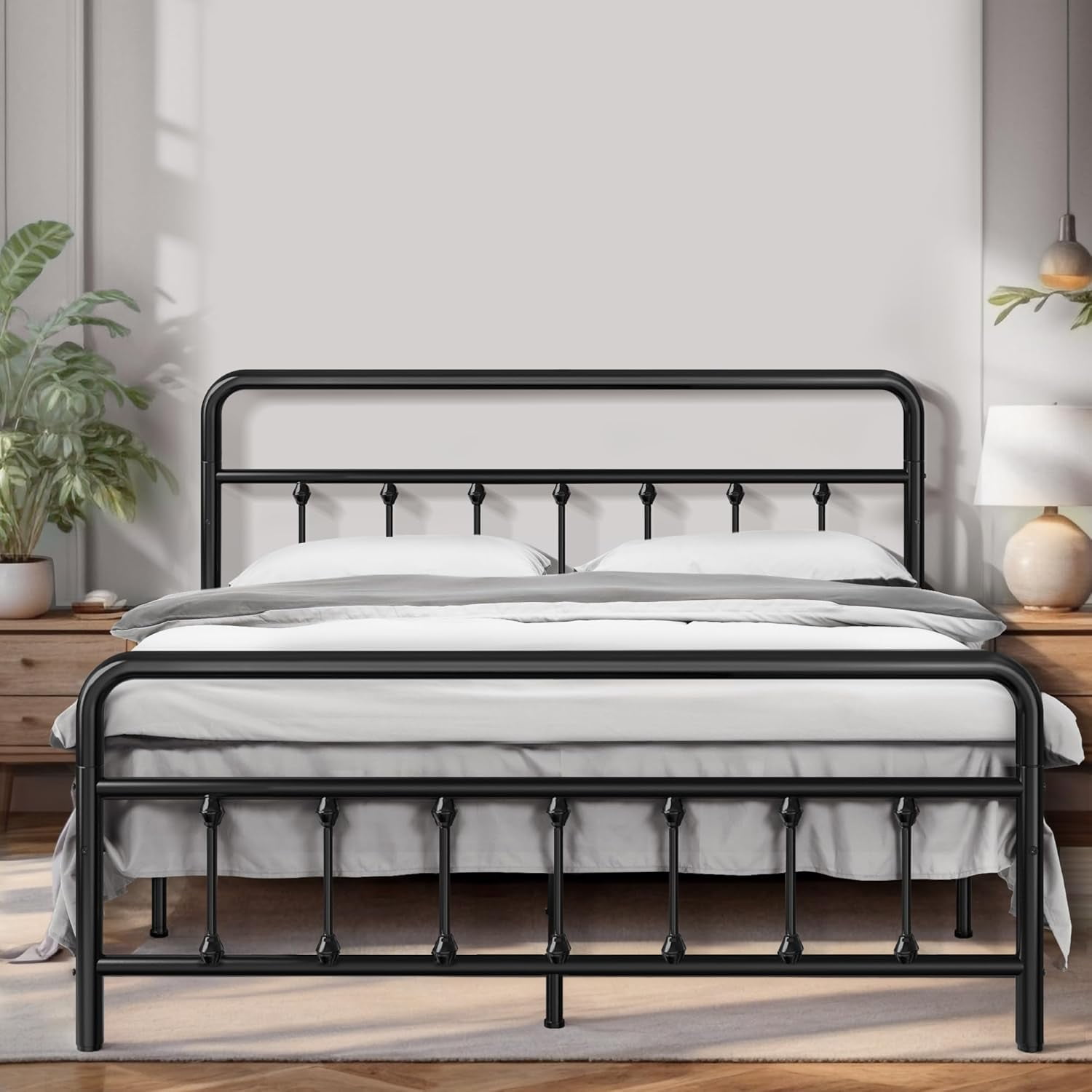 Metal Bed Frame Queen Size, Queen Bed Frame with Headboard, Steel Slat ...