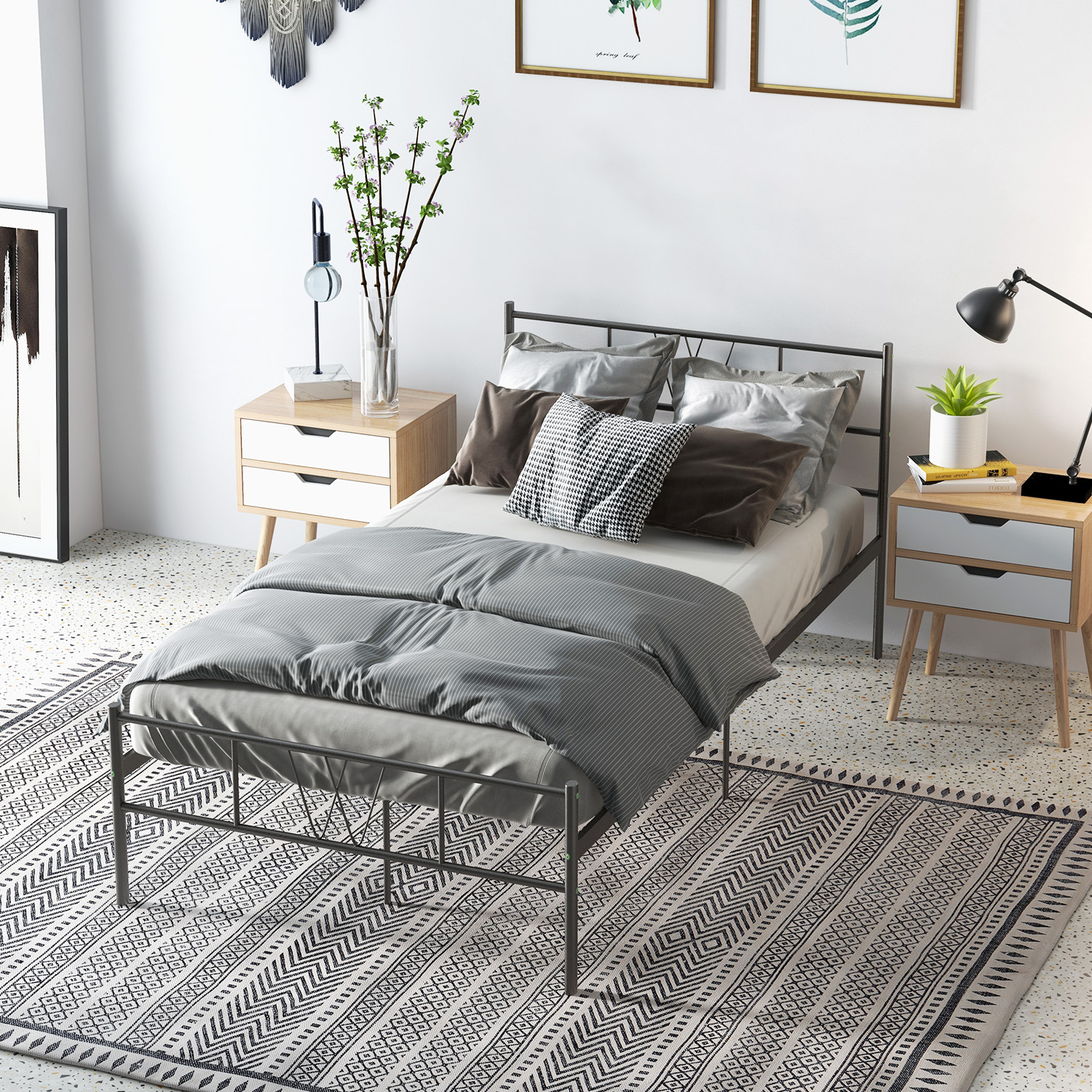 WeeHom Kids Single Metal Bed Frame for Girls Twin Size Bed Frame ...