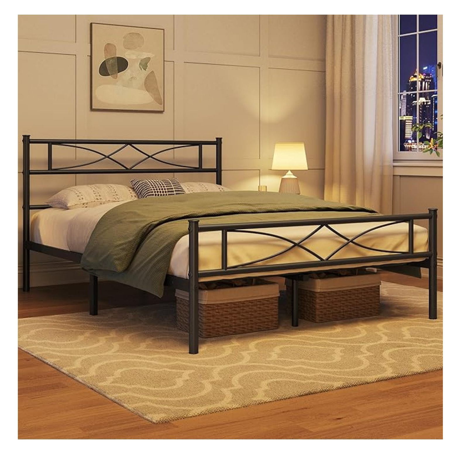 Metal Bed Frame with Curved Design Headboard and Footboard,13 Inches ...