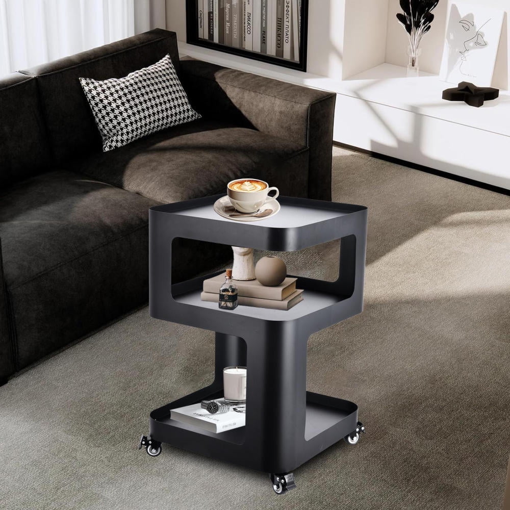 Metal Bedside Table with Storage, Modern 3-Tier Nightstand for Home ...